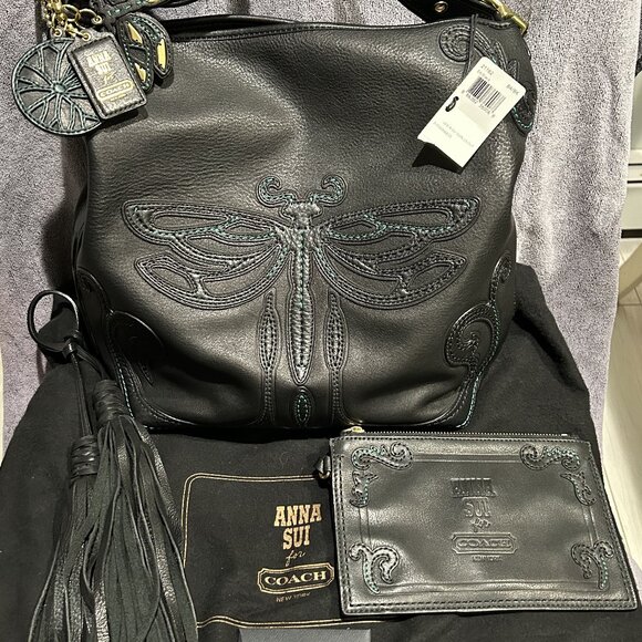Coach | Bags | Coach Anna Sui Black Leather Dragonfly Legacy Shoulder ...